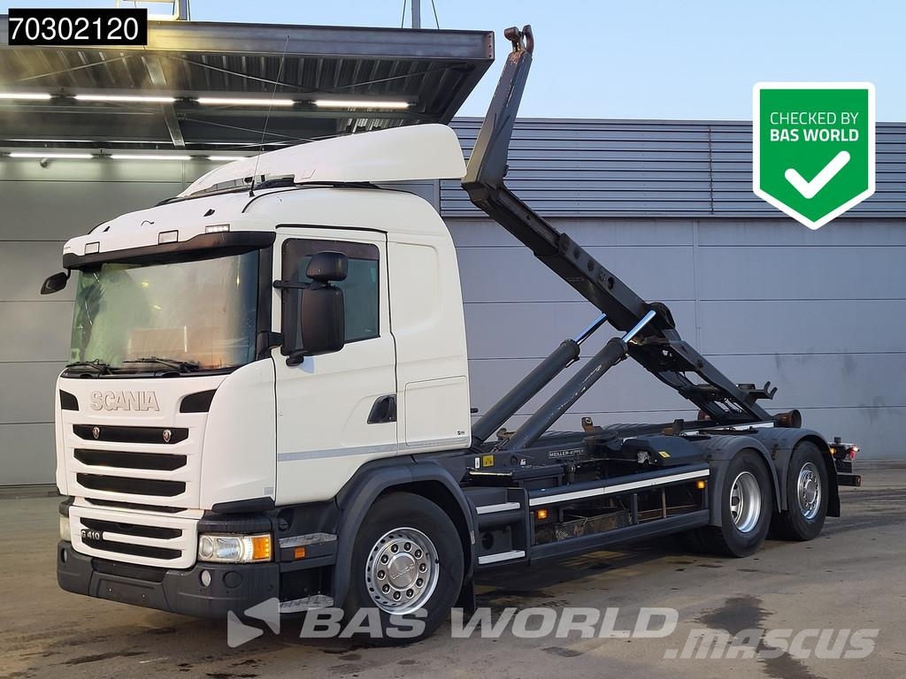 Scania G410 6X2 20t Meiller Hook Lift+Steering Axle Retar, 2015, Veghel ...