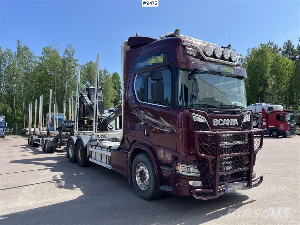 Scania R580 Logging truck with crane and trailer, 2018, Värmland ...