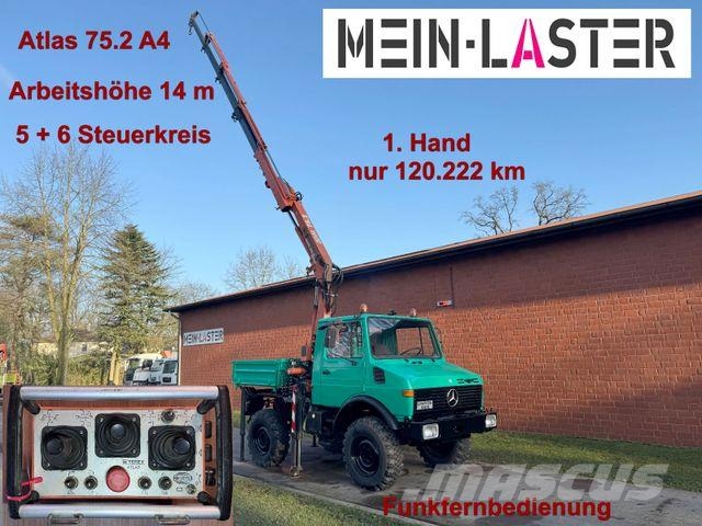 Unimog U 1200 Atlas 75.2 Kran 14 m Funk FB *1. Hand, 1990, Tyskland ...