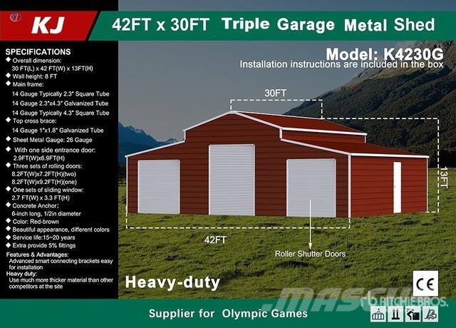 Purchase Kj K4230G 42 ft x 30 ft Triple Garage Metal Shed (Unu steel ...