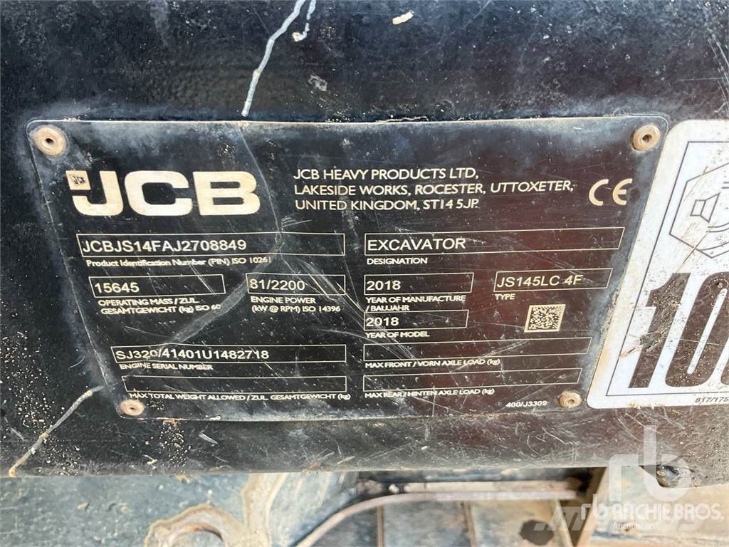 Purchase Jcb JS145LC 4F crawler excavators, Bid & Buy on Auction ...